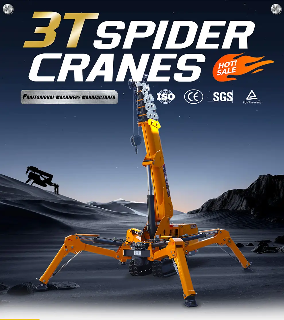 3 tons mini spider crane with customizable basket and flying jib ...